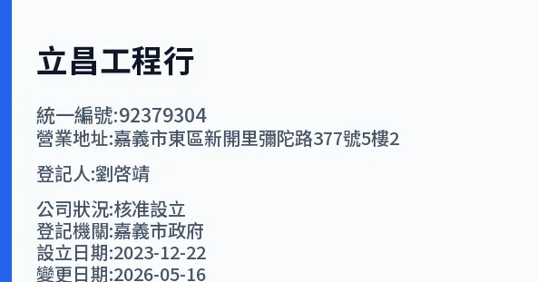 立昌工程行的照片-統編 92379304(嘉義市) 公司登記資料與營業項目詳細圖表