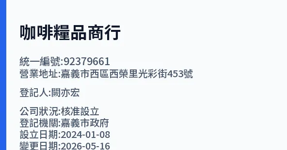 咖啡糧品商行的照片-統編 92379661(嘉義市) 公司登記資料與營業項目詳細圖表