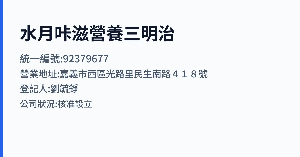水月咔滋營養三明治 - 統編 92379677(嘉義市) 公司登記資料與營業項目詳細圖表