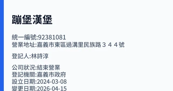 蹦堡漢堡的照片-統編 92381081(嘉義市) 公司登記資料與營業項目詳細圖表