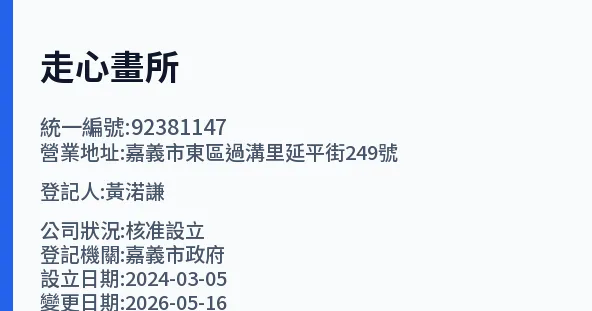 走心畫所的照片-統編 92381147(嘉義市) 公司登記資料與營業項目詳細圖表