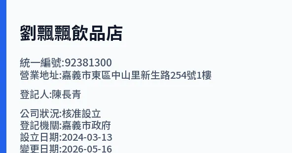 劉飄飄飲品店的照片-統編 92381300(嘉義市) 公司登記資料與營業項目詳細圖表