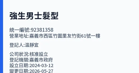 強生男士髮型的照片-統編 92381358(嘉義市) 公司登記資料與營業項目詳細圖表