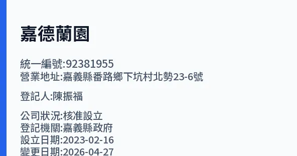 嘉德蘭園的照片-統編 92381955(嘉義縣) 公司登記資料與營業項目詳細圖表