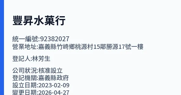 豐昇水菓行的照片-統編 92382027(嘉義縣) 公司登記資料與營業項目詳細圖表