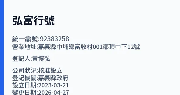 弘富行號的照片-統編 92383258(嘉義縣) 公司登記資料與營業項目詳細圖表