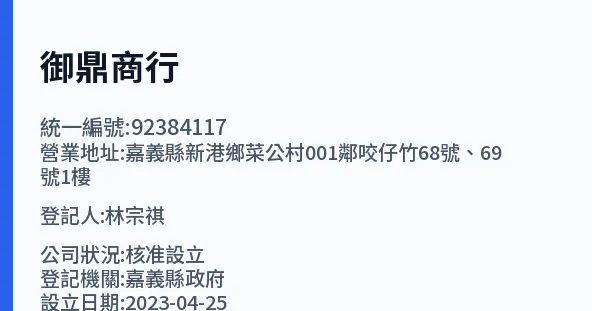 御鼎商行的照片-統編 92384117(嘉義縣) 公司登記資料與營業項目詳細圖表