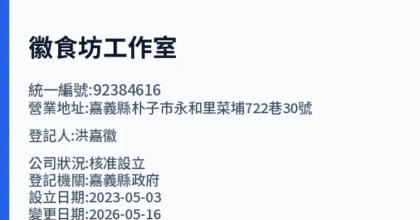 徽食坊工作室的照片-統編 92384616(嘉義縣) 公司登記資料與營業項目詳細圖表