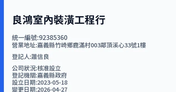 良鴻室內裝潢工程行的照片-統編 92385360(嘉義縣) 公司登記資料與營業項目詳細圖表