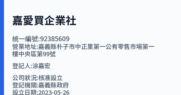 嘉愛買企業社的照片-統編 92385609(嘉義縣) 公司登記資料與營業項目詳細圖表