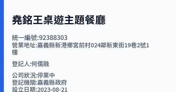 堯銘王桌遊主題餐廳的照片-統編 92388303(嘉義縣) 公司登記資料與營業項目詳細圖表