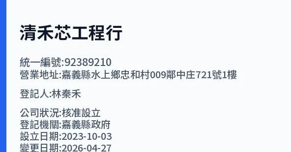 清禾芯工程行的照片-統編 92389210(嘉義縣) 公司登記資料與營業項目詳細圖表