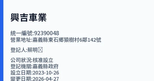興吉車業的照片-統編 92390048(嘉義縣) 公司登記資料與營業項目詳細圖表