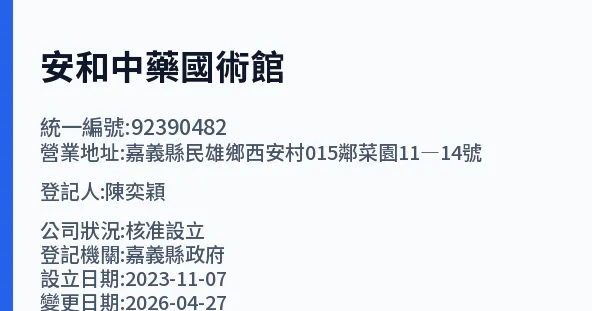 安和中藥國術館的照片-統編 92390482(嘉義縣) 公司登記資料與營業項目詳細圖表