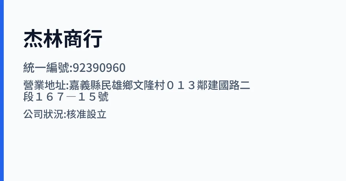 杰林商行 - 統編 92390960(嘉義縣) 公司登記資料與營業項目詳細圖表