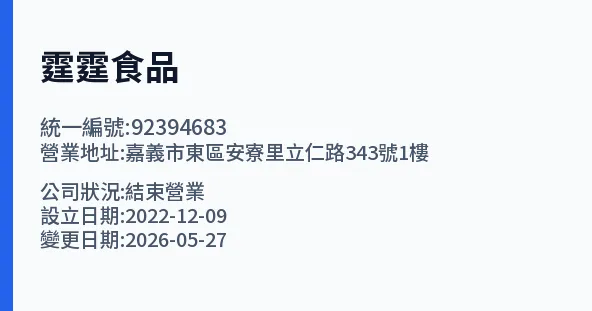 霆霆食品的照片-統編 92394683(嘉義市) 公司登記資料與營業項目詳細圖表