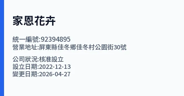 家恩花卉的照片-統編 92394895(屏東縣) 公司登記資料與營業項目詳細圖表