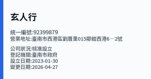 玄人行的照片-統編 92399879(臺南市) 公司登記資料與營業項目詳細圖表
