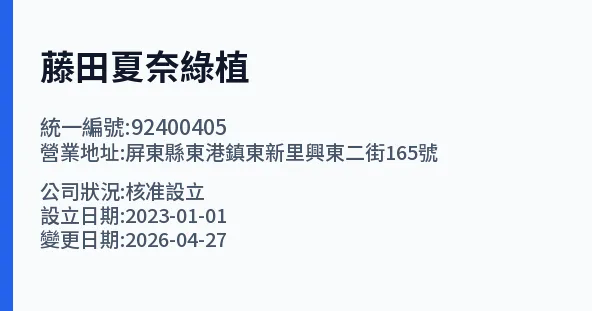 藤田夏奈綠植的照片-統編 92400405(屏東縣) 公司登記資料與營業項目詳細圖表
