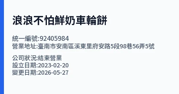 浪浪不怕鮮奶車輪餅的照片-統編 92405984(臺南市) 公司登記資料與營業項目詳細圖表