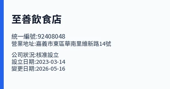 至善飲食店的照片-統編 92408048(嘉義市) 公司登記資料與營業項目詳細圖表
