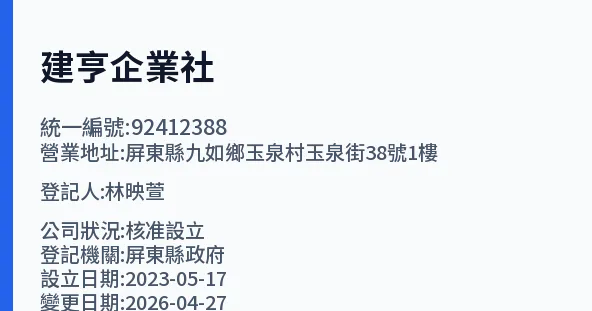 建亨企業社的照片-統編 92412388(屏東縣) 公司登記資料與營業項目詳細圖表