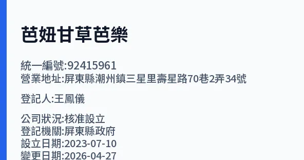 芭妞甘草芭樂的照片-統編 92415961(屏東縣) 公司登記資料與營業項目詳細圖表
