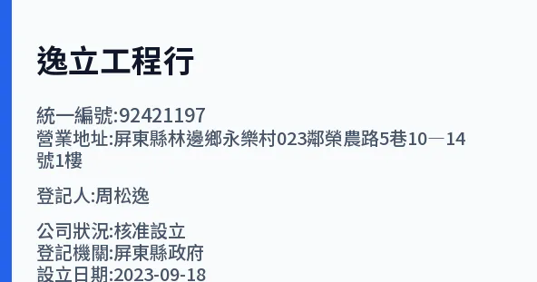 逸立工程行的照片-統編 92421197(屏東縣) 公司登記資料與營業項目詳細圖表