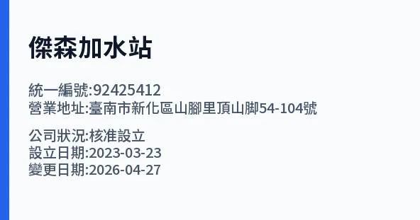 傑森加水站的照片-統編 92425412(臺南市) 公司登記資料與營業項目詳細圖表