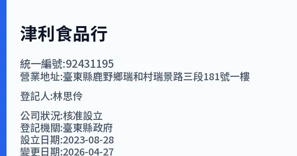 津利食品行的照片-統編 92431195(臺東縣) 公司登記資料與營業項目詳細圖表