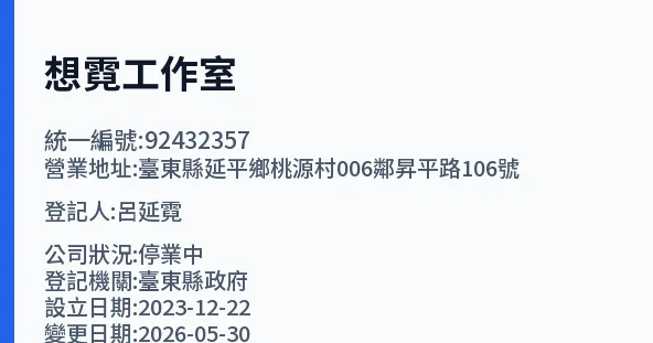 想霓工作室的照片-統編 92432357(臺東縣) 公司登記資料與營業項目詳細圖表
