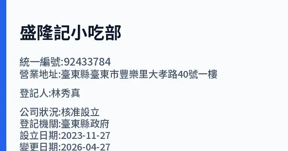 盛隆記小吃部的照片-統編 92433784(臺東縣) 公司登記資料與營業項目詳細圖表