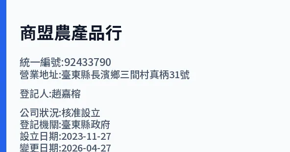 商盟農產品行的照片-統編 92433790(臺東縣) 公司登記資料與營業項目詳細圖表