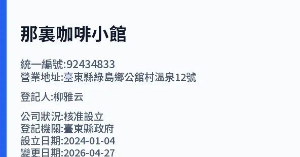 那裏咖啡小館的照片-統編 92434833(臺東縣) 公司登記資料與營業項目詳細圖表