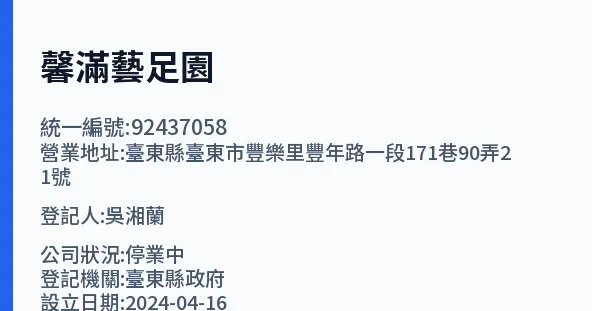 馨滿藝足園的照片-統編 92437058(臺東縣) 公司登記資料與營業項目詳細圖表
