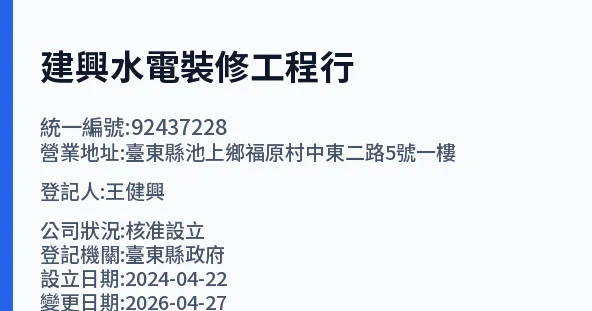 建興水電裝修工程行的照片-統編 92437228(臺東縣) 公司登記資料與營業項目詳細圖表
