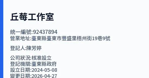 丘莓工作室的照片-統編 92437894(臺東縣) 公司登記資料與營業項目詳細圖表