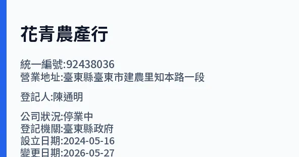 花青農產行的照片-統編 92438036(臺東縣) 公司登記資料與營業項目詳細圖表