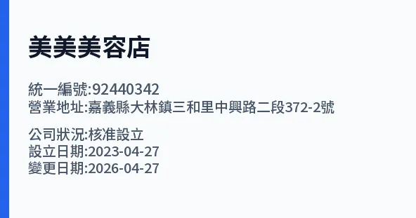 美美美容店的照片-統編 92440342(嘉義縣) 公司登記資料與營業項目詳細圖表