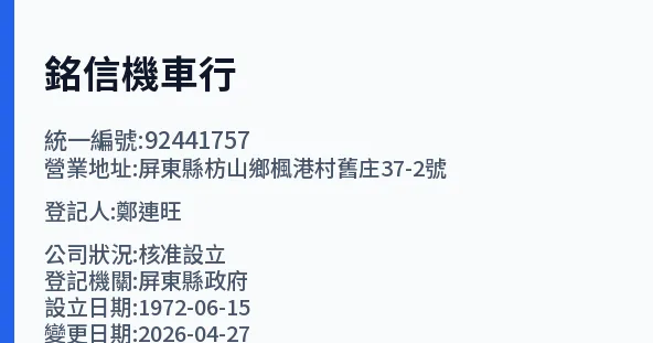 銘信機車行的照片-統編 92441757(屏東縣) 公司登記資料與營業項目詳細圖表