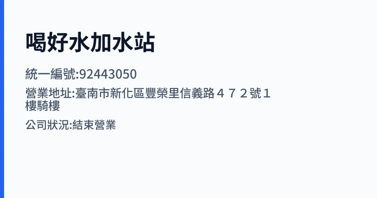 喝好水加水站 - 統編 92443050(臺南市) 公司登記資料與營業項目詳細圖表