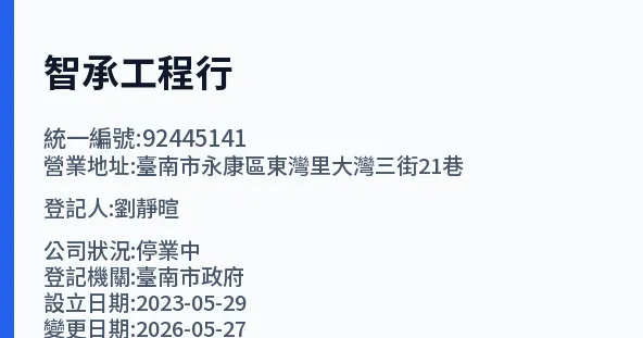 智承工程行的照片-統編 92445141(臺南市) 公司登記資料與營業項目詳細圖表