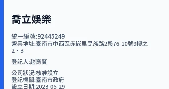 喬立娛樂的照片-統編 92445249(臺南市) 公司登記資料與營業項目詳細圖表