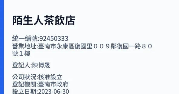 陌生人茶飲店的照片-統編 92450333(臺南市) 公司登記資料與營業項目詳細圖表