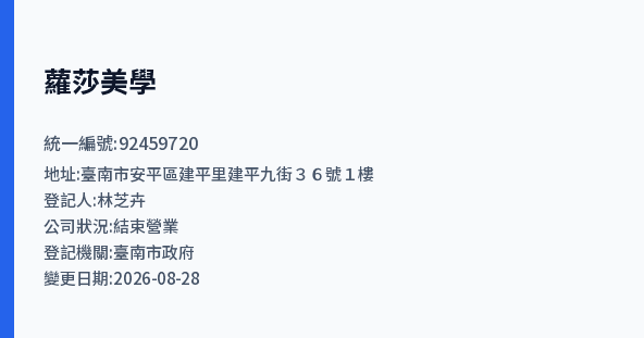 蘿莎美學的照片-統編 92459720(臺南市) 公司登記資料與營業項目詳細圖表