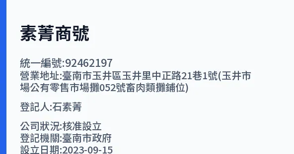 素菁商號的照片-統編 92462197(臺南市) 公司登記資料與營業項目詳細圖表