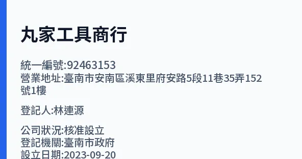 丸家工具商行的照片-統編 92463153(臺南市) 公司登記資料與營業項目詳細圖表