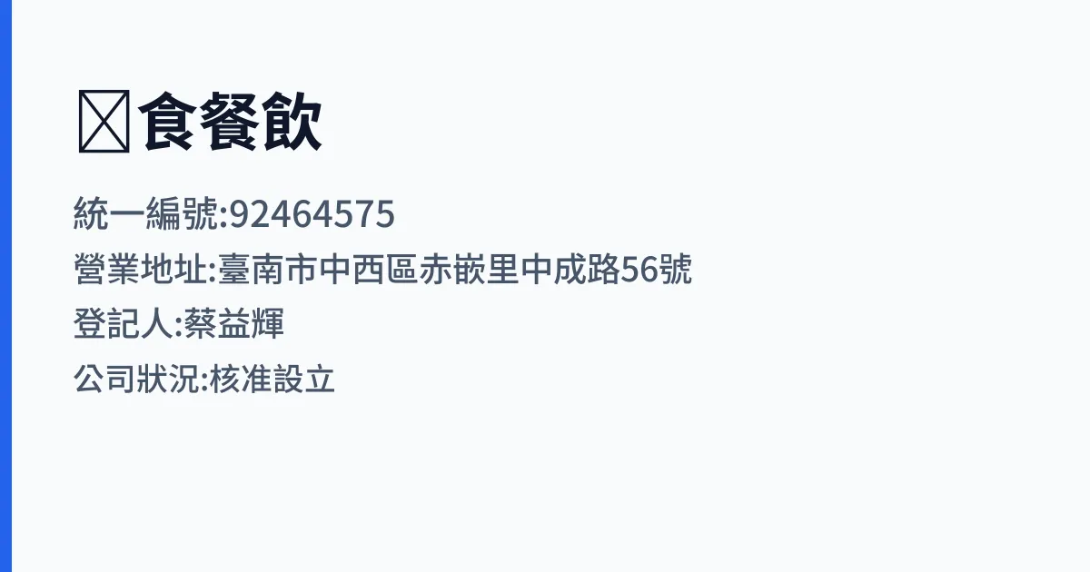 岄食餐飲 - 統編 92464575(臺南市) 公司登記資料與營業項目詳細圖表