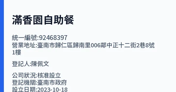 滿香園自助餐的照片-統編 92468397(臺南市) 公司登記資料與營業項目詳細圖表