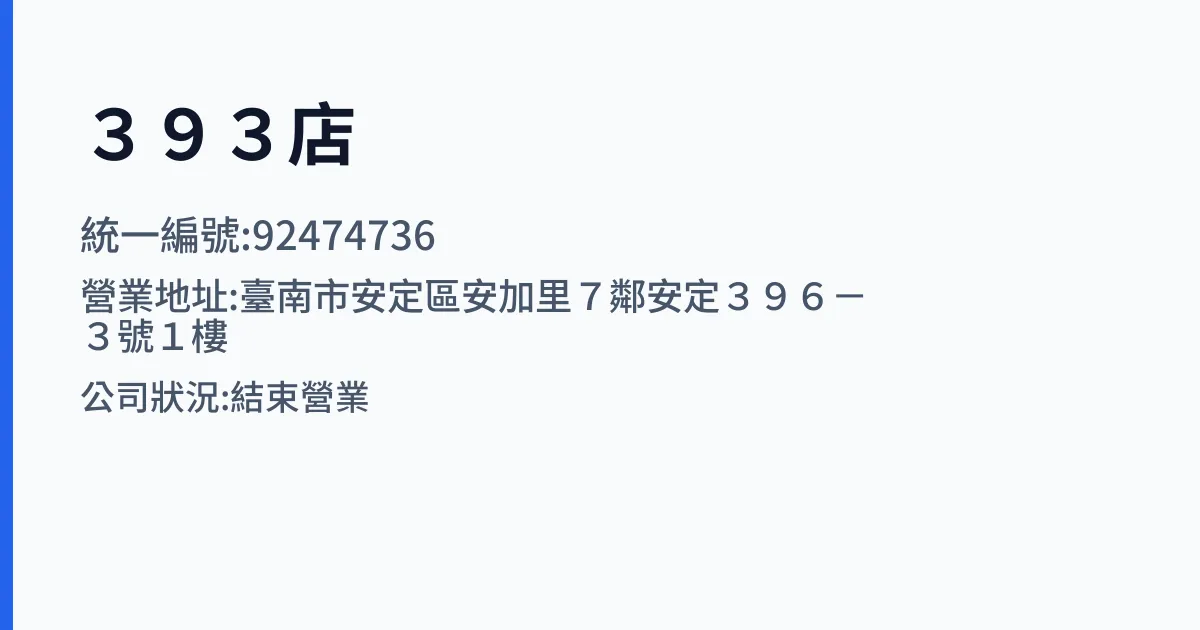 ３９３店 - 統編 92474736(臺南市) 公司登記資料與營業項目詳細圖表